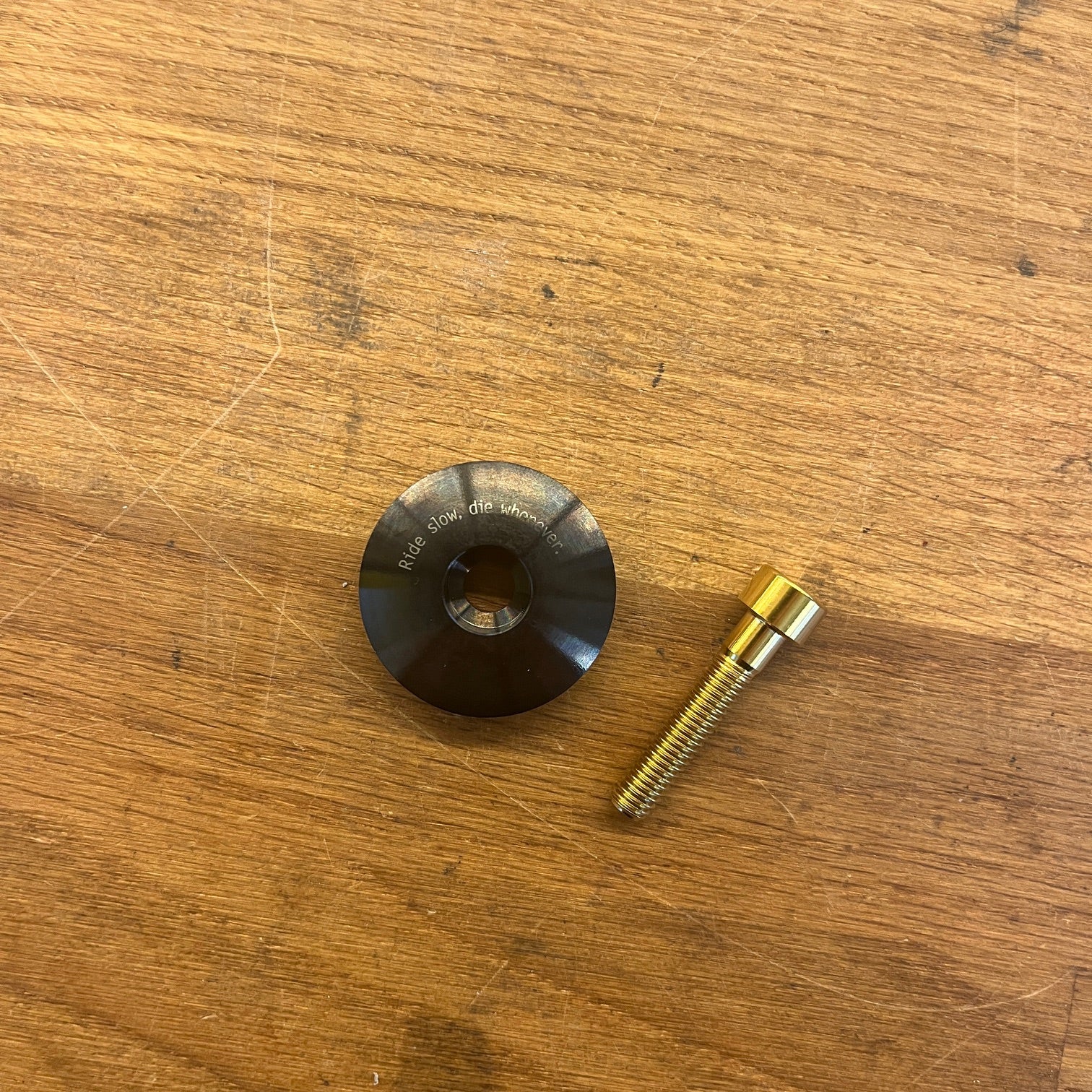 Stridsland - Titanium Top Cap - "Ride Slow, Die Whenever" – Guten Biken